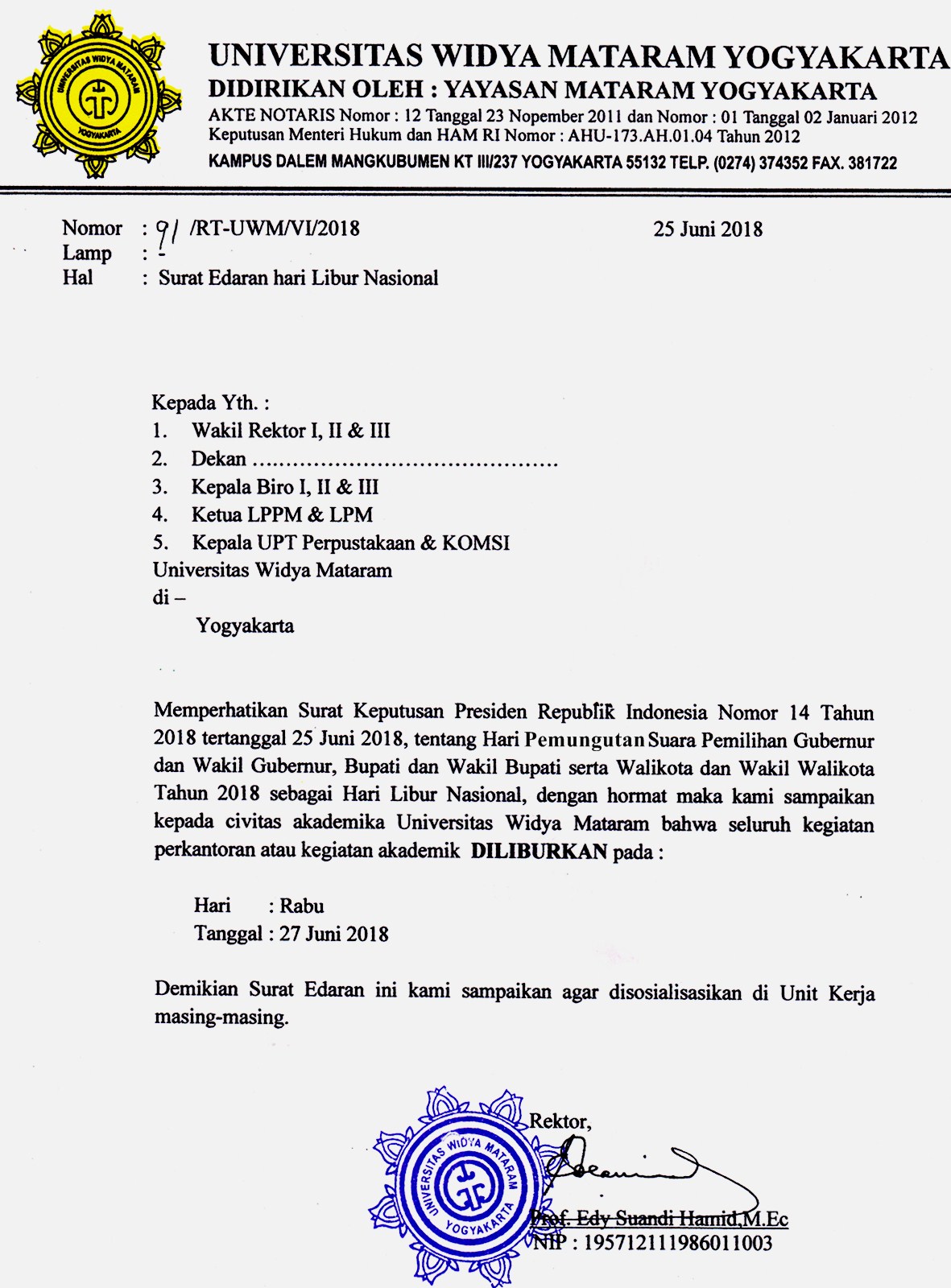 Surat Edaran hari Libur Nasional